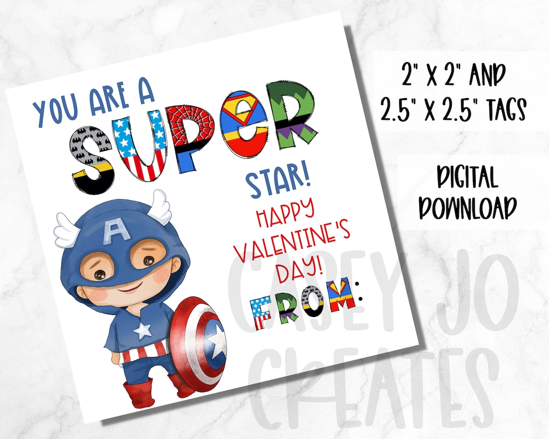 Captain America Valentine's Day Printable Tags, Gift Tag, Valentines ...