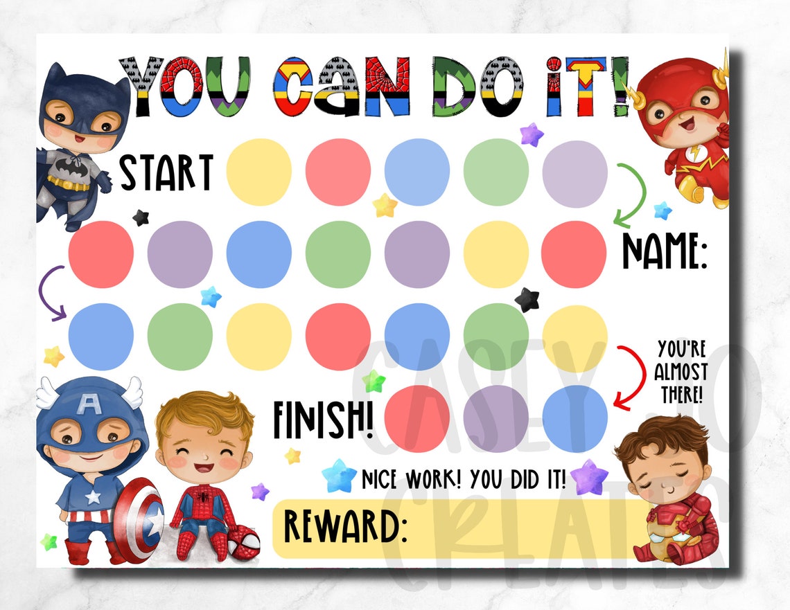 Superhero REWARD CHART Preschool Printable Chart Kids Chore - Etsy