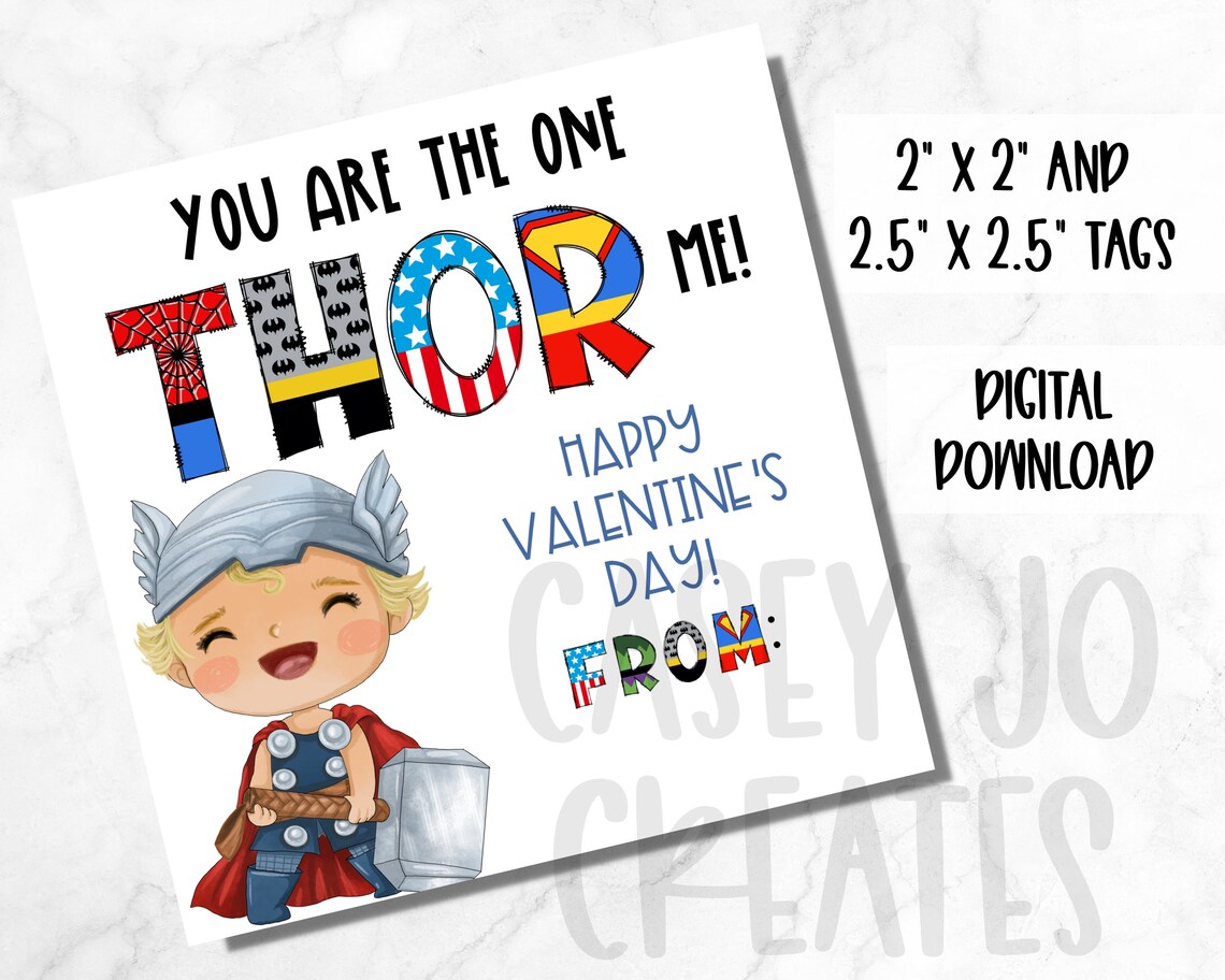 Thor Valentine's Day Printable Tags Gift Tag Valentines - Etsy