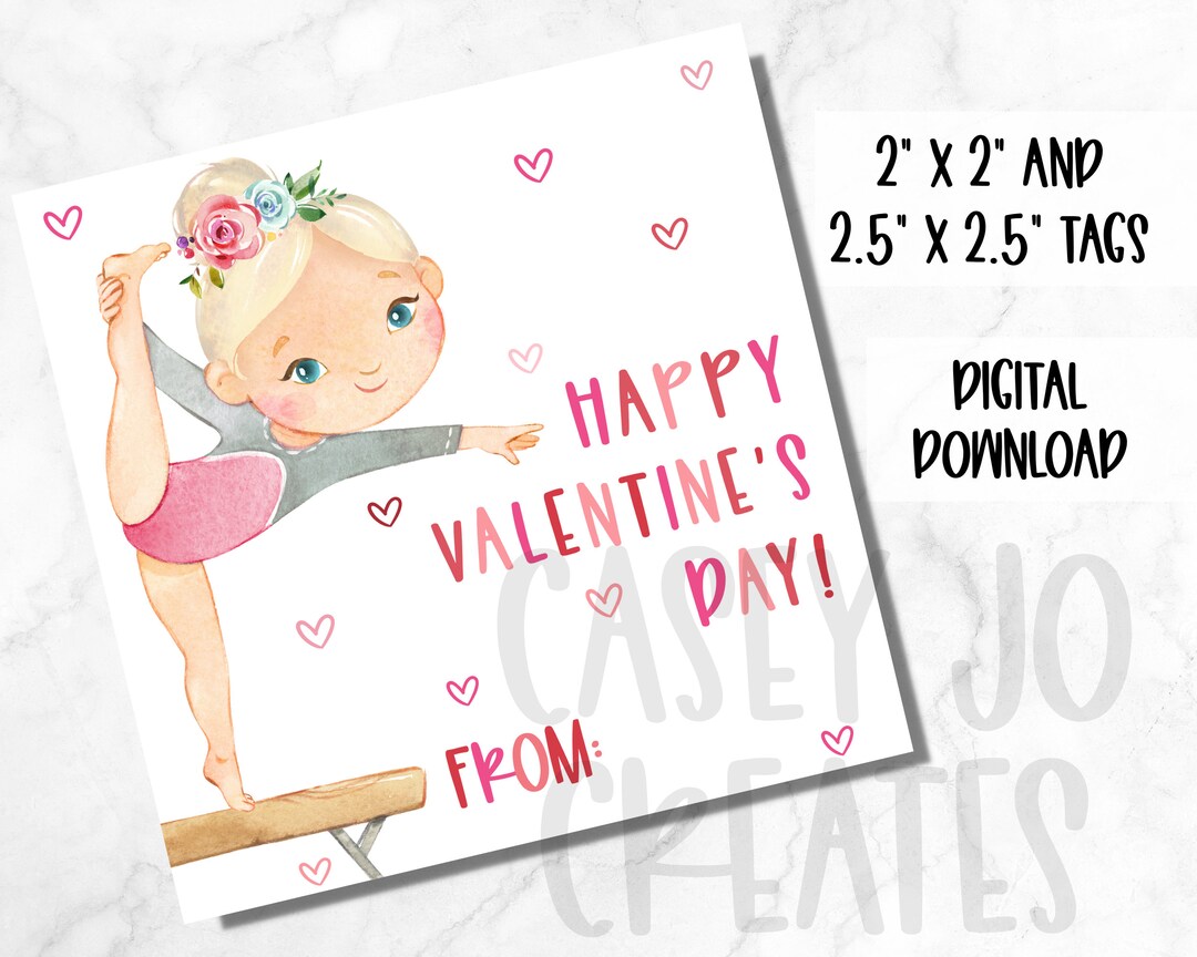 Gymnastics Valentine's Day Printable Tags, Gift Tag, Valentines Cards ...
