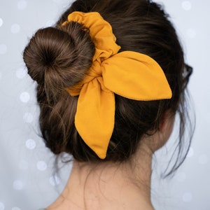 Brushed Knit Jersey Scrunchie With Bunny Ear Bow | Mustard Yellow - Etsy