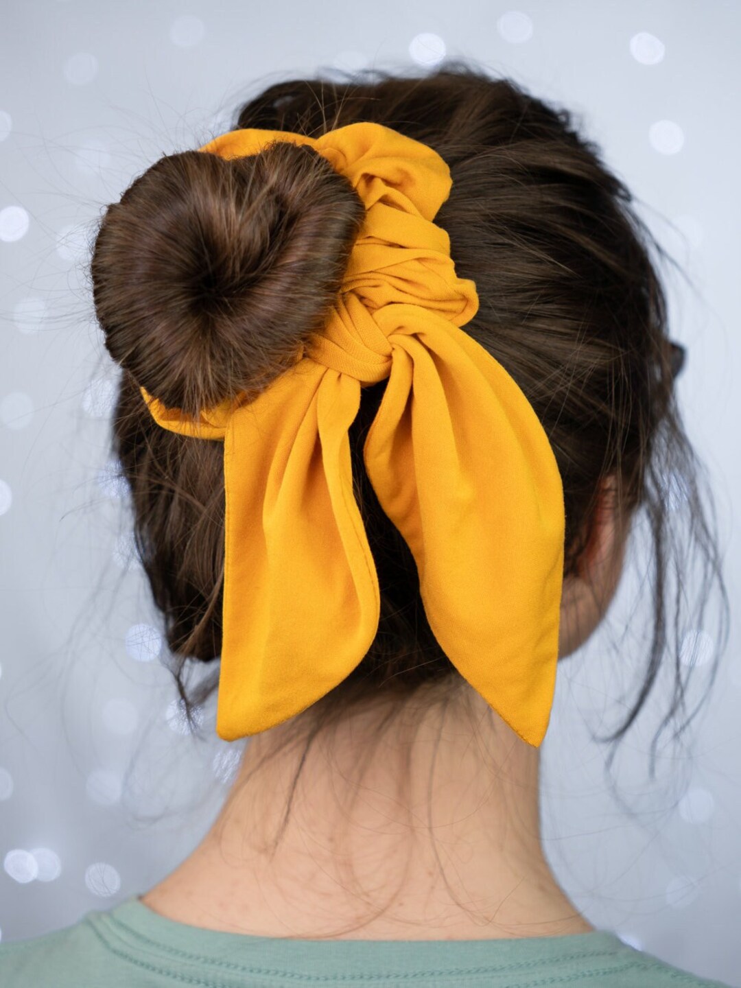 Brushed Knit Jersey Scrunchie With Bunny Ear Bow | Mustard Yellow - Etsy