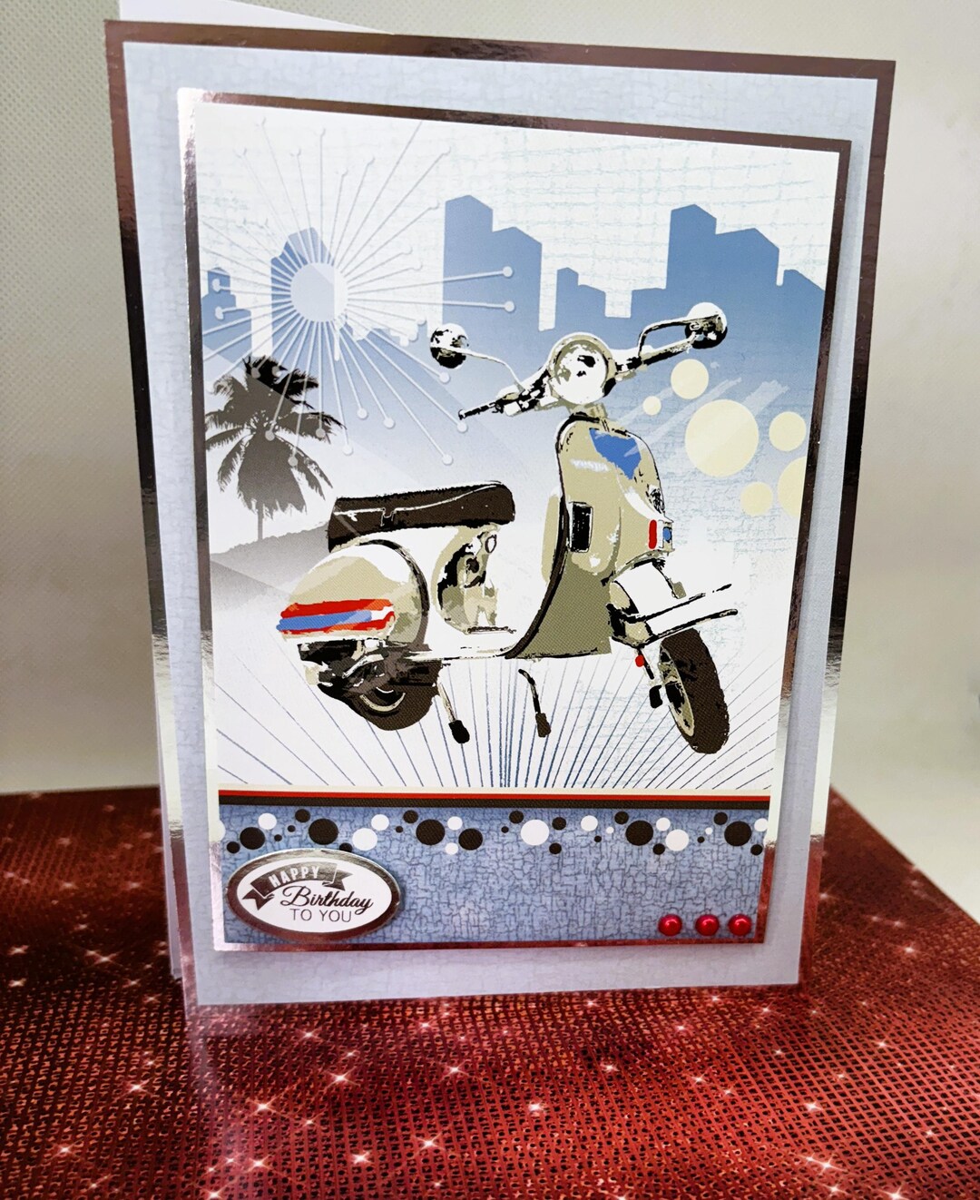 Moped Birthday Card - Handmade Greetings Card With Moped Scooter Image ...