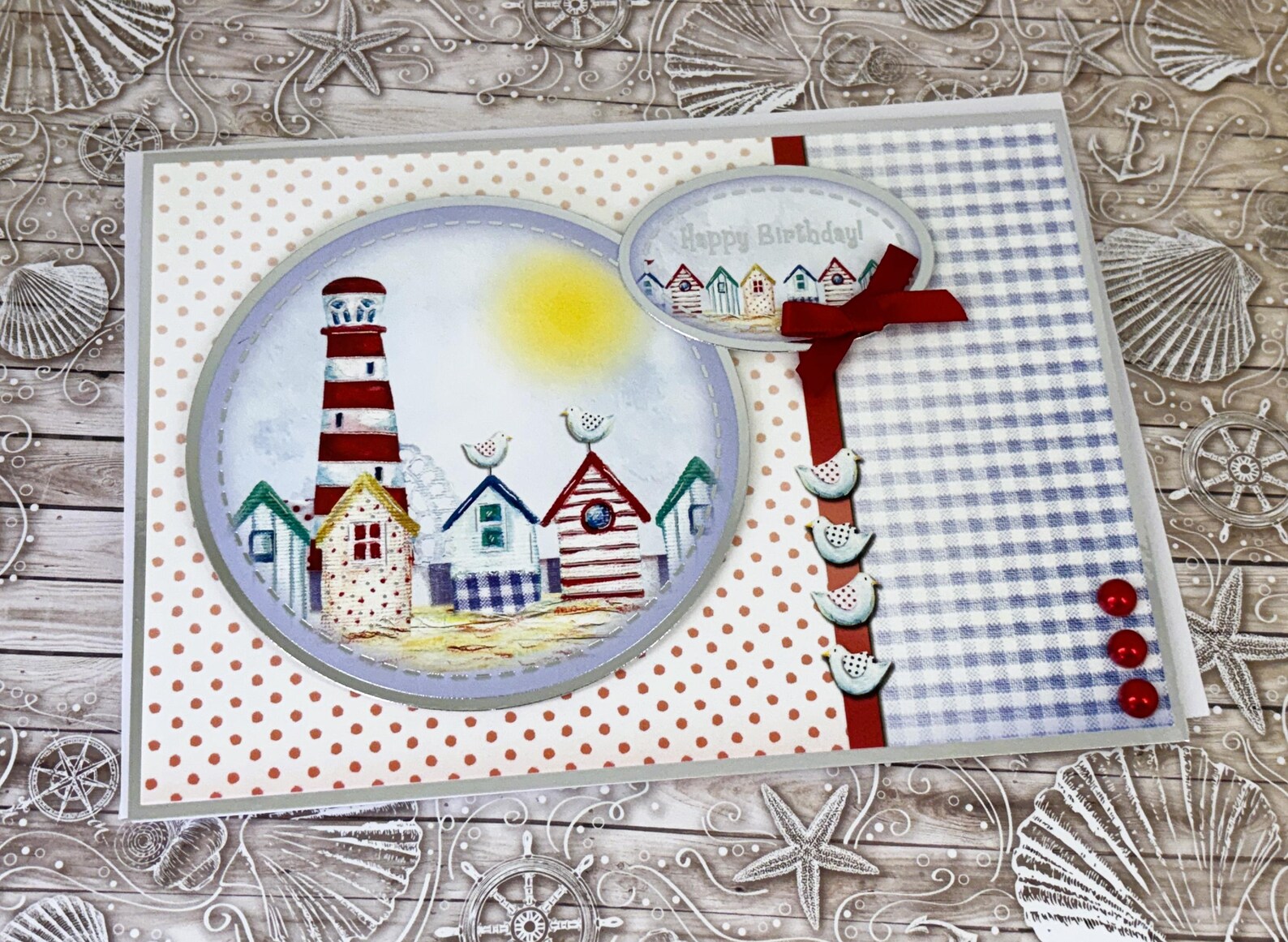 Happy Birthday - Handmade Greetings Card With Coastal Scene, Beach Huts ...