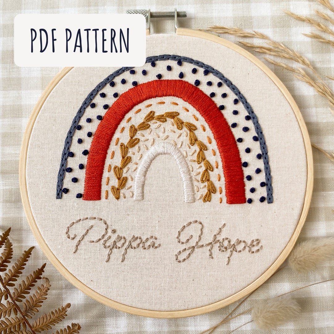 Beginner Boho Rainbow PDF Embroidery Pattern With Custom Name or Quote ...