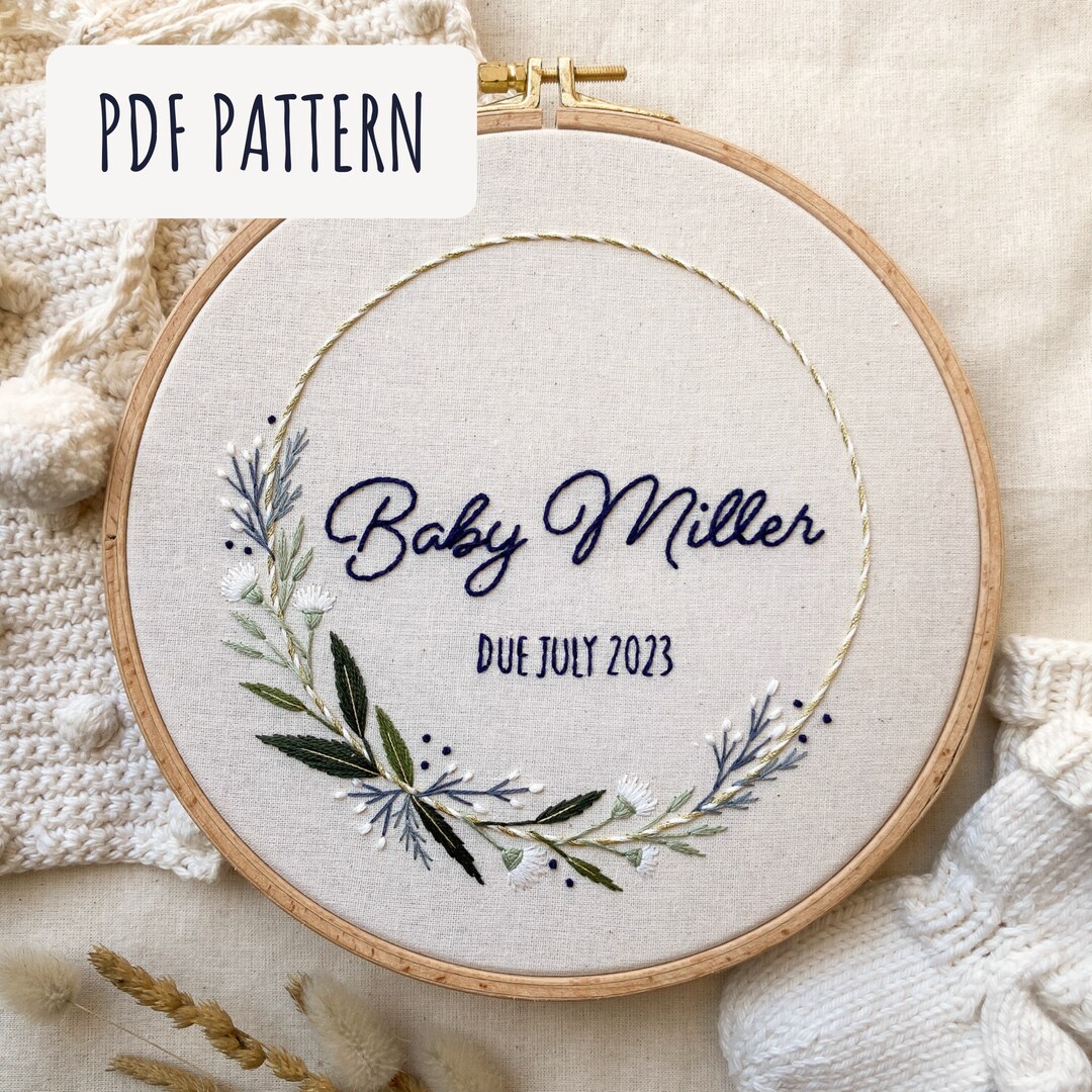 CUSTOM TEXT Embroidery Hoop Pattern, Pregnancy or Birth Announcement ...