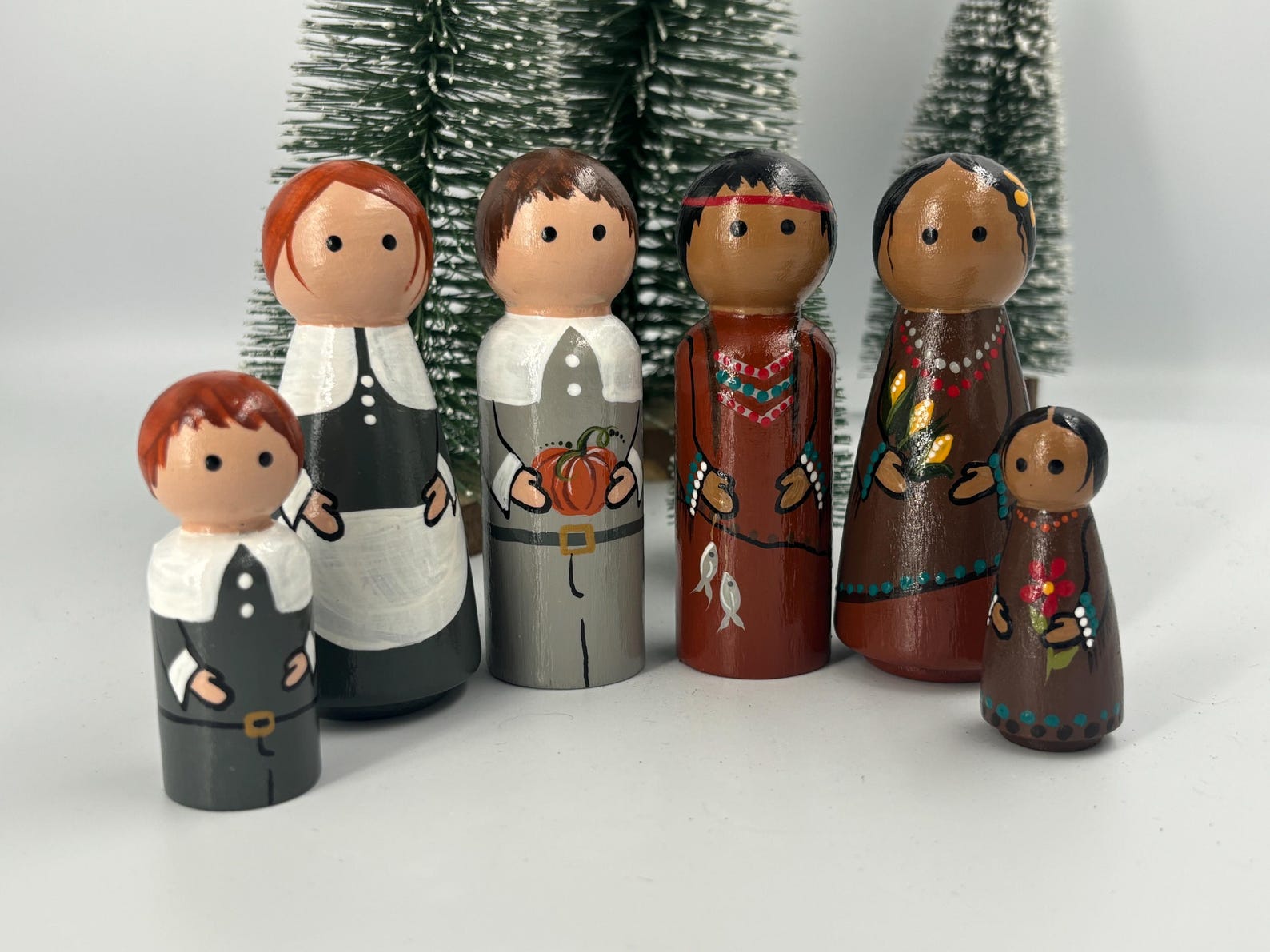 6 Piece Thanksgiving Pilgrim and Native American Doll Set - Etsy