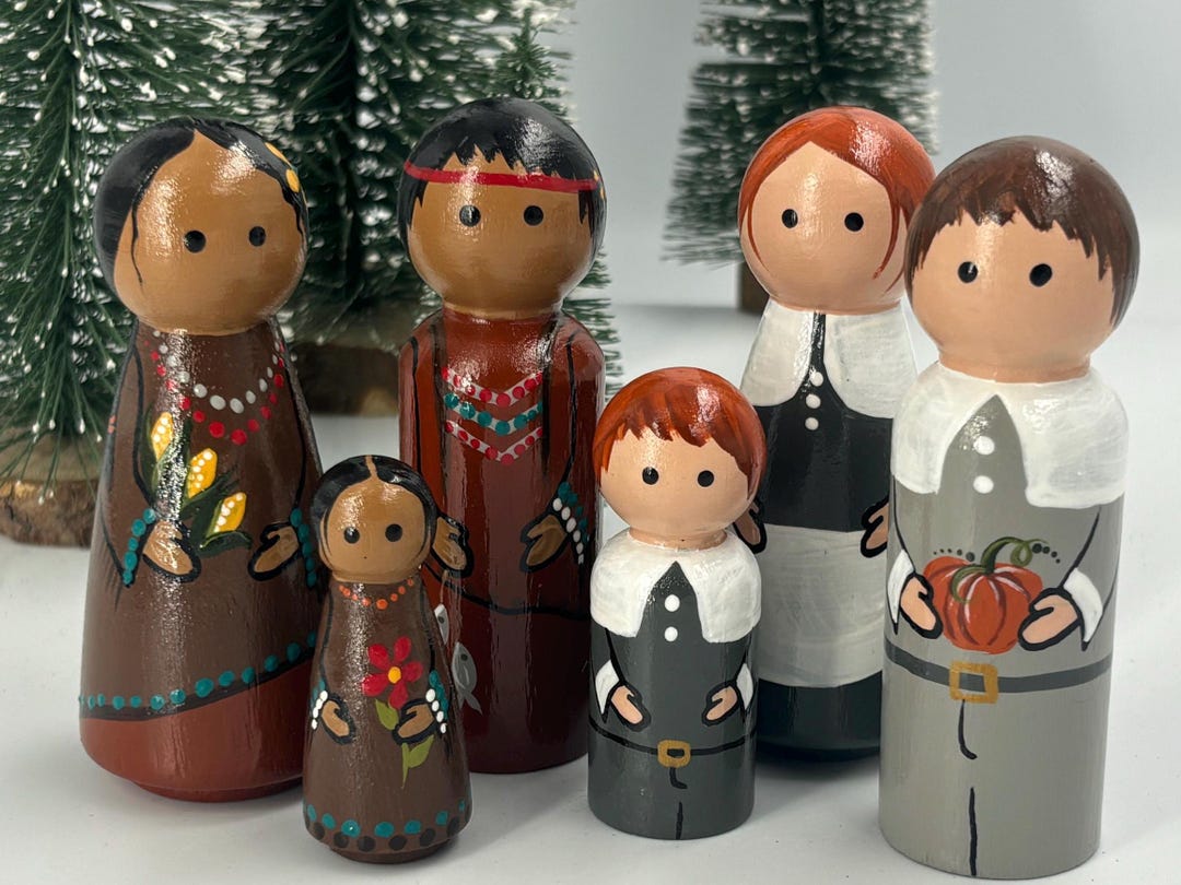 6 Piece Thanksgiving Pilgrim and Native American Doll Set - Etsy