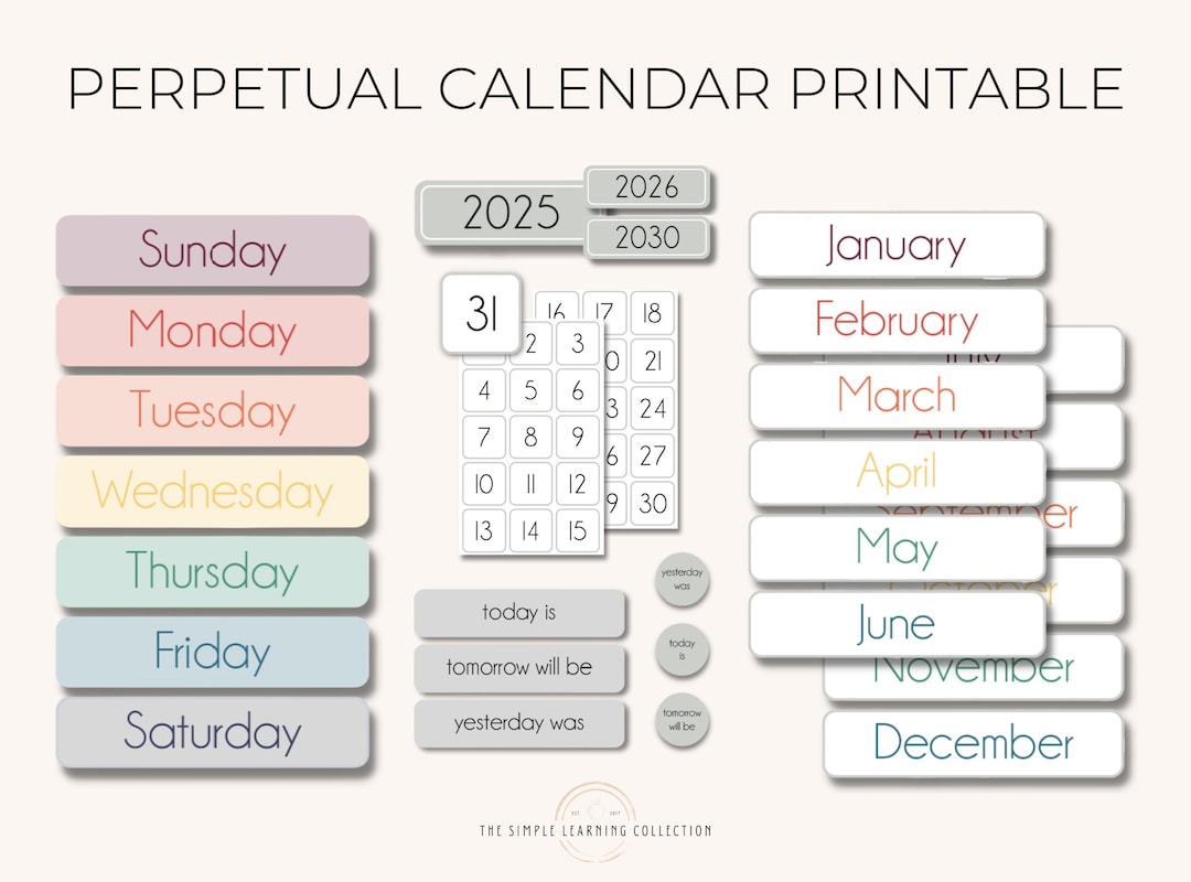 Perpetual Calendar Printable - Circle Time, Weather Chart, Preschool ...