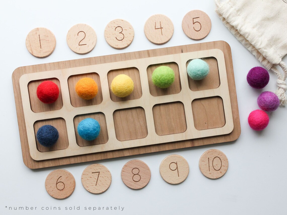 Ten Frame With Counters | Wooden Ten Board / Montessori / Learn to ...
