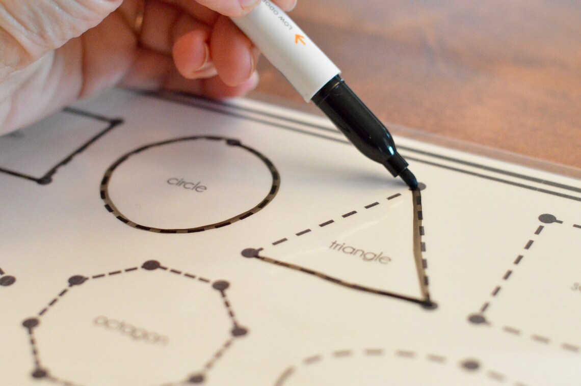 Shapes Tracing Mat Shapes Tracing Worksheet Draw Shapes | Etsy