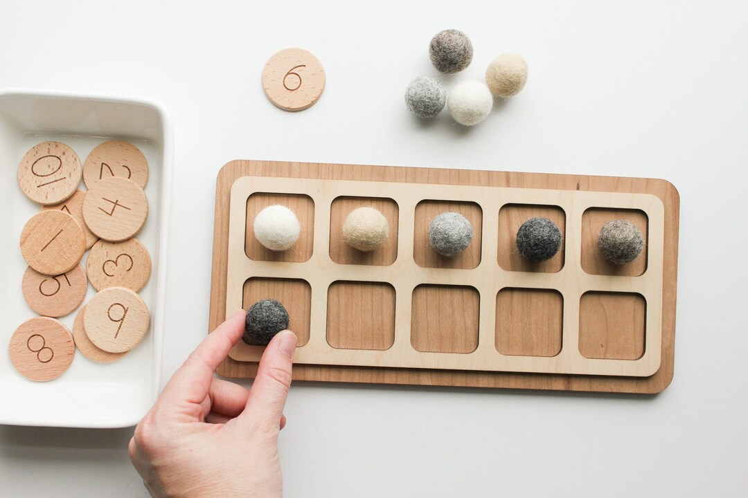 Ten Frame With Counters | Wooden Ten Board / Montessori / Learn to ...