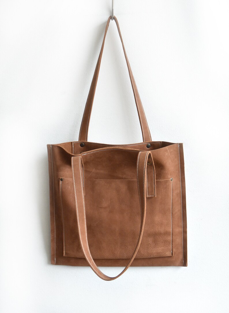 Cognac Colored Flat Constructed Shoulder Bag Brown Leather - Etsy