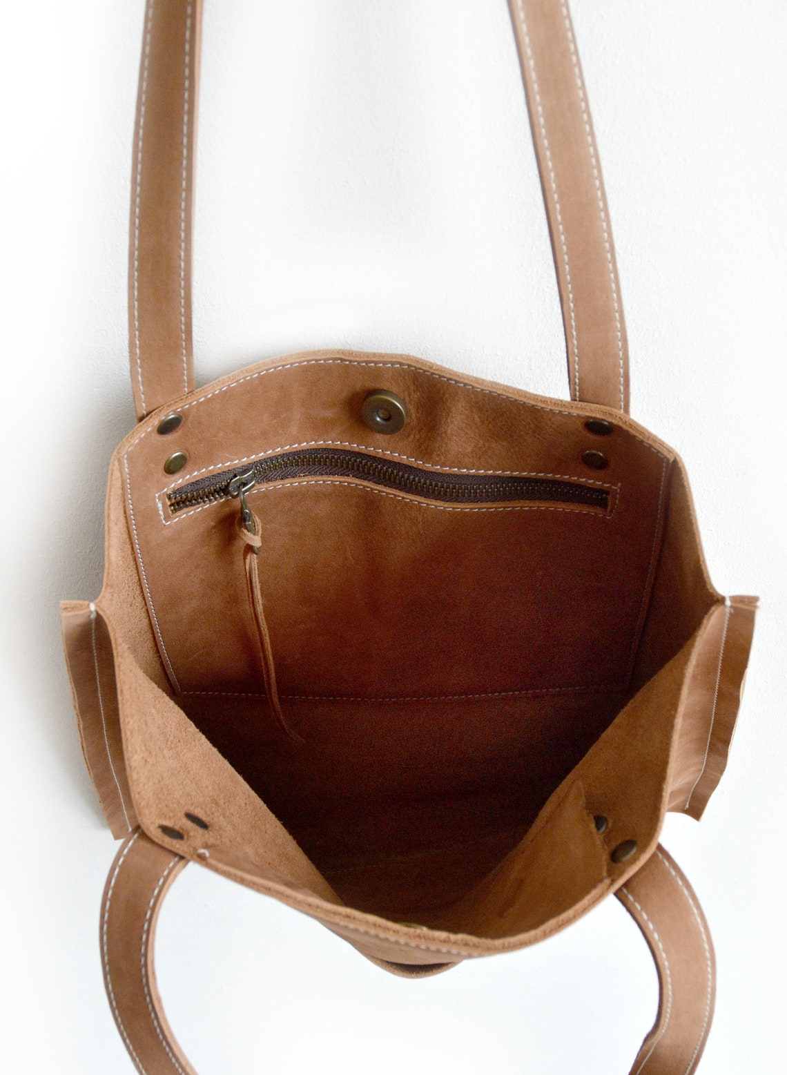 Cognac Colored Flat Constructed Shoulder Bag Brown Leather - Etsy