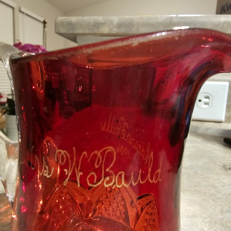 EAPG Antique Ruby Red Flashed, Cut & Pressed Pitcher Glass 1906 ...
