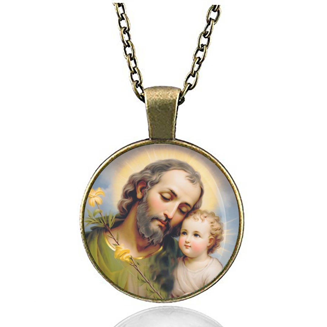 Saint Joseph With Baby Jesus Necklace Medal Religious Pendant Charm ...