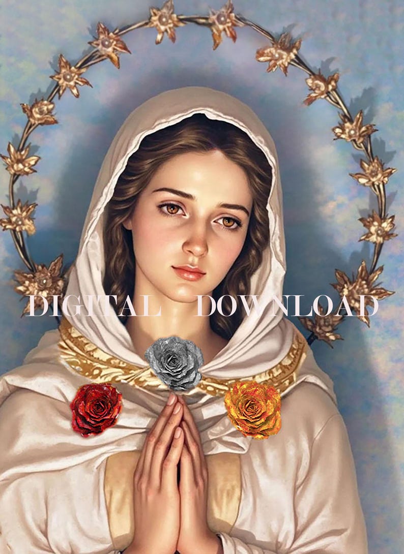 Rosa Mystica Virgin Mary Religious Art DIGITAL DOWNLOAD Custom - Etsy