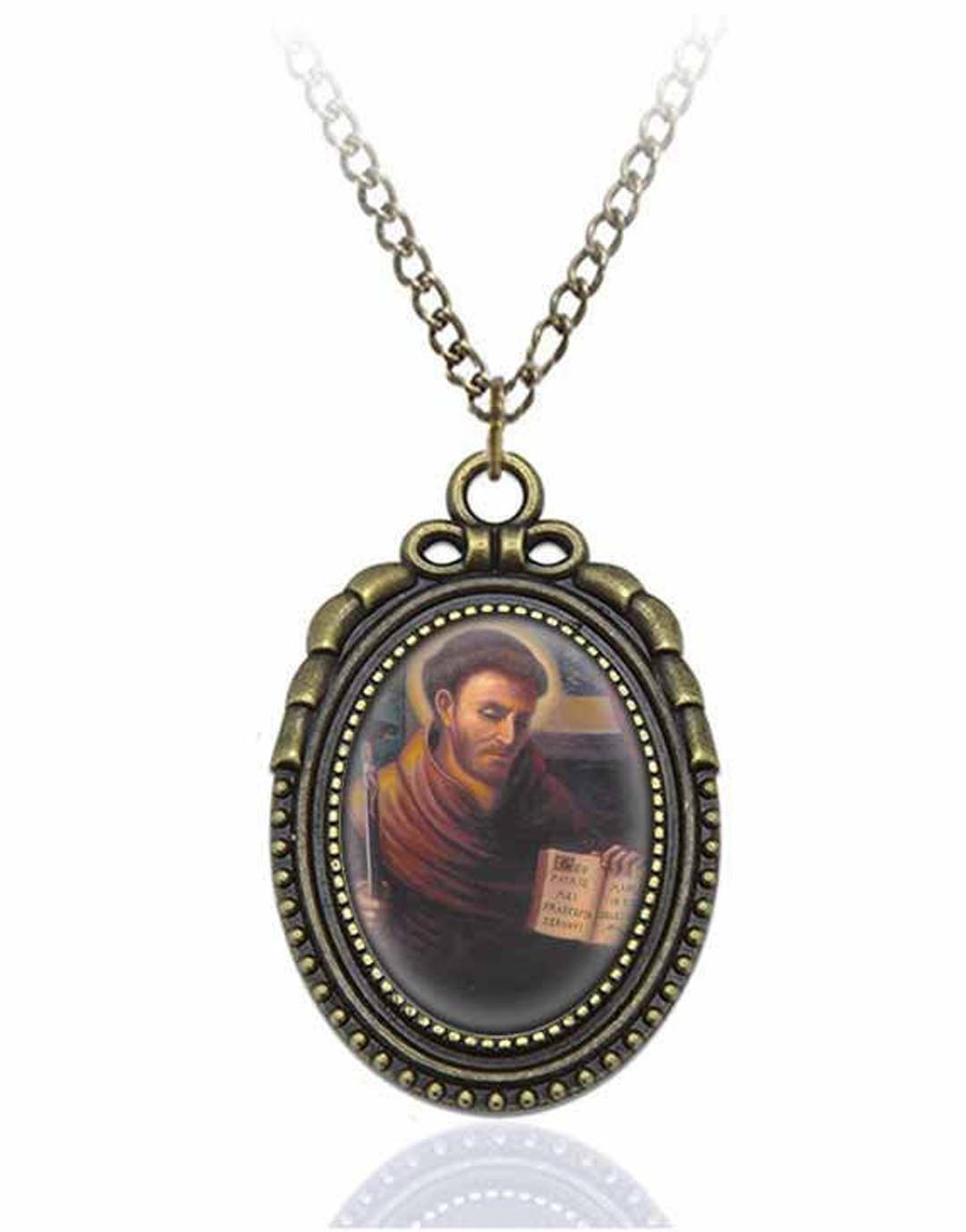 St Nicholas of Tolentino Catholic Necklace Bronze Medal W Chain Oval ...