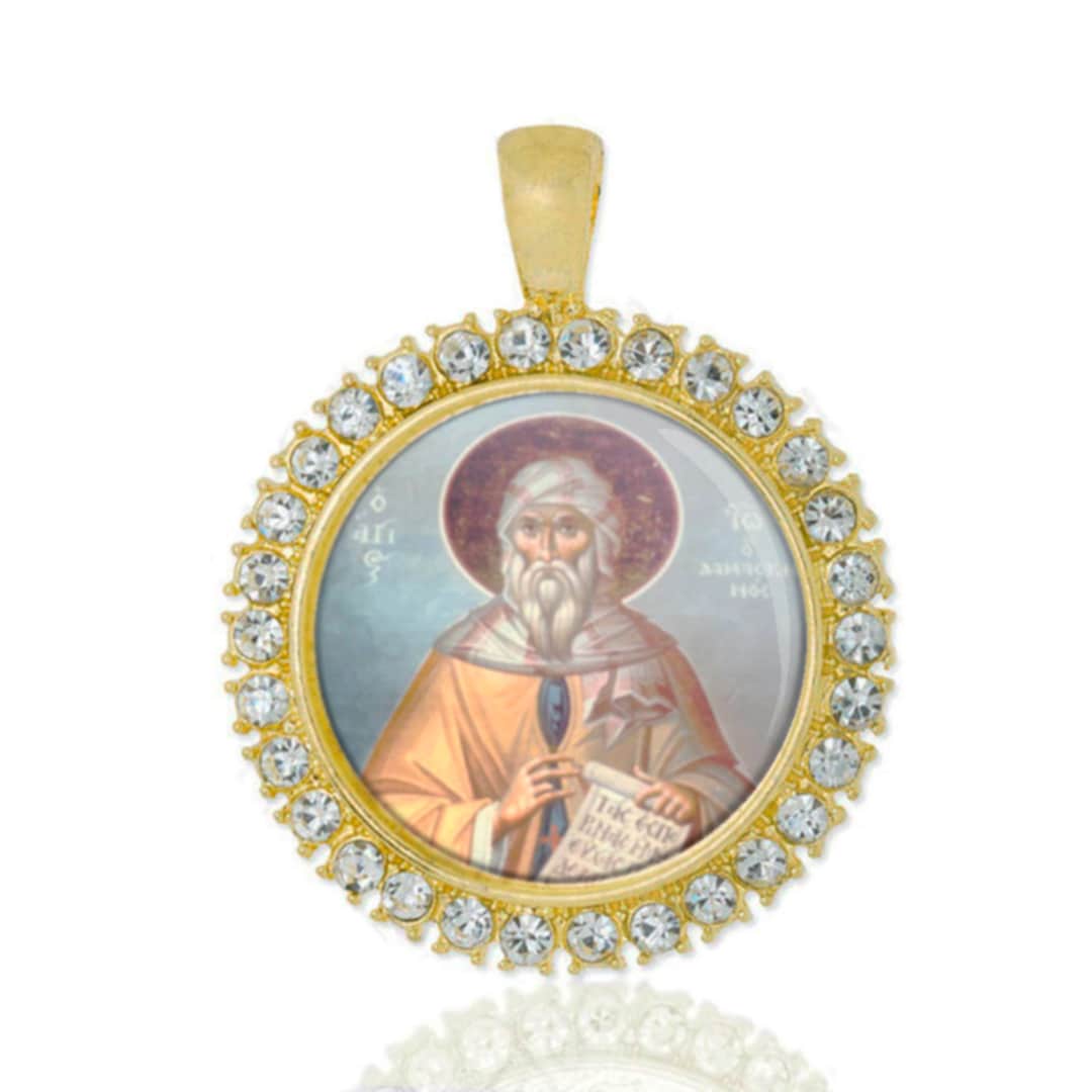 Saint John of Damascus Gold Tone With Rhinestones Religious Pendant ...
