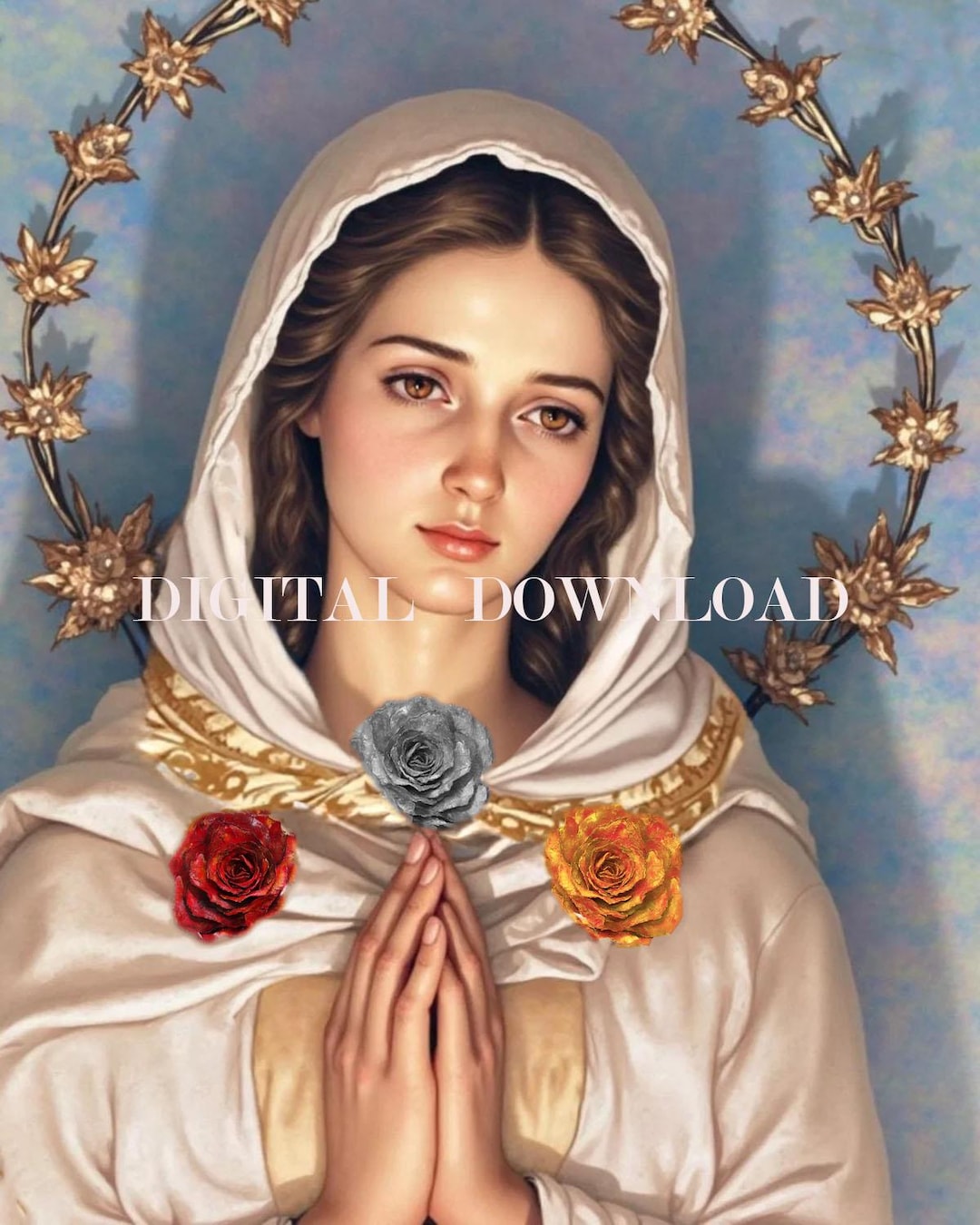 Rosa Mystica Virgin Mary Religious Art DIGITAL DOWNLOAD Custom - Etsy