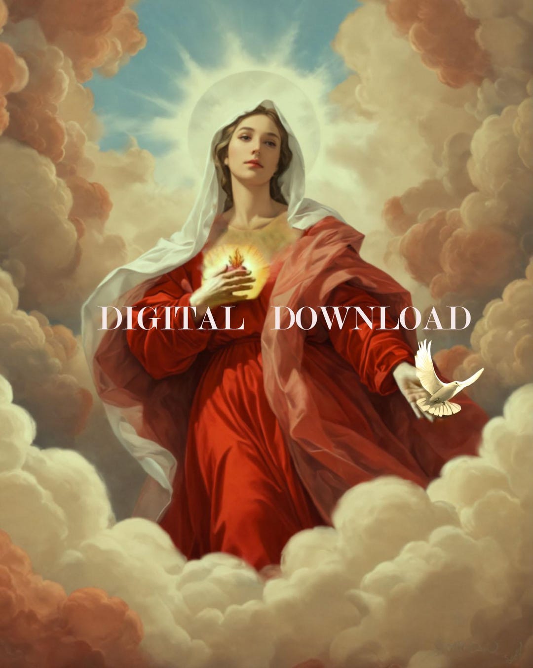 Blessed Mother Mary in Heaven With Holy Ghost Dove Religious Art ...