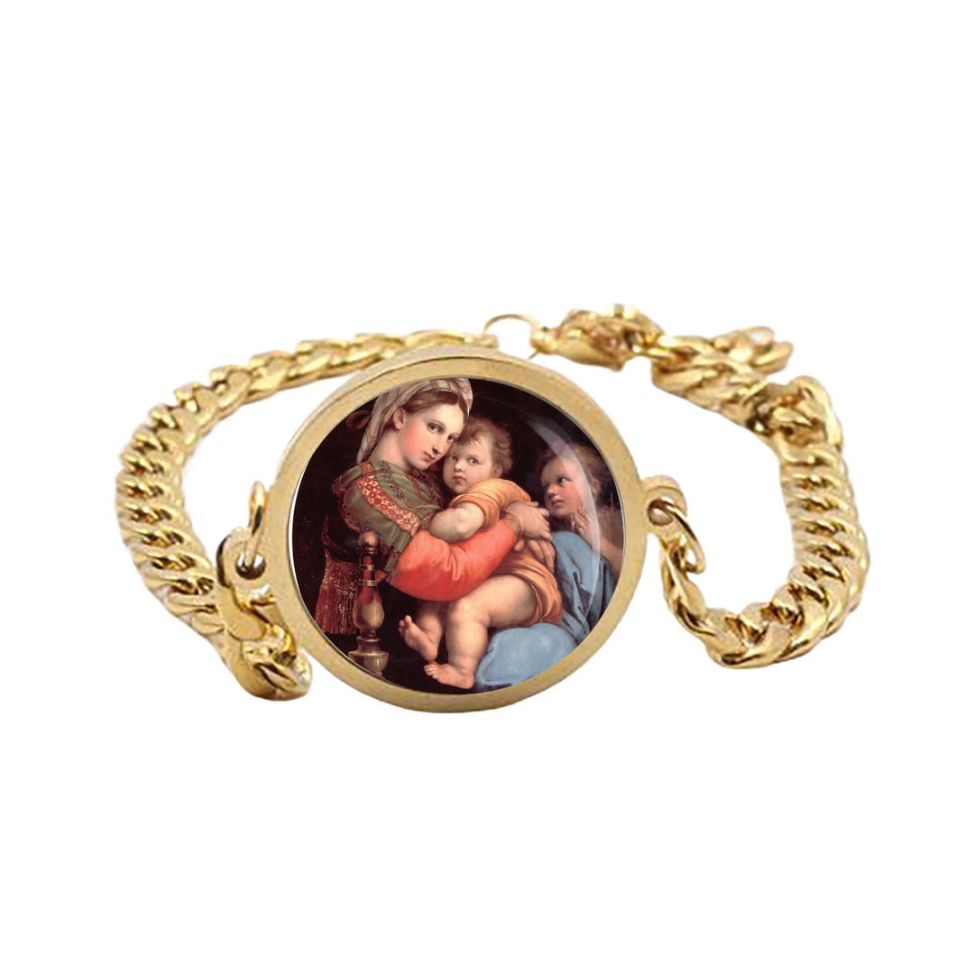 Our Lady Madonna Sistine Curb Bracelet Gold or Silver Tone Religious ...