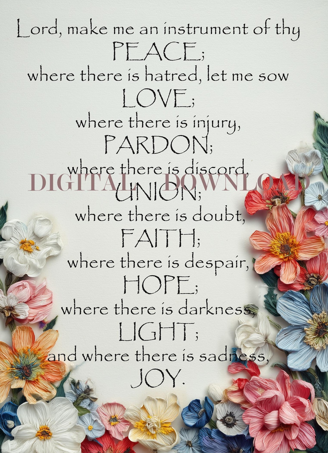 The Peace Prayer of Saint Francis Catholic Art DIGITAL DOWNLOAD ...