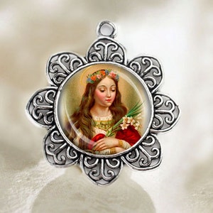 St Philomena Medal Catholic Christian Flower Shaped Silver Tone Jewelry ...