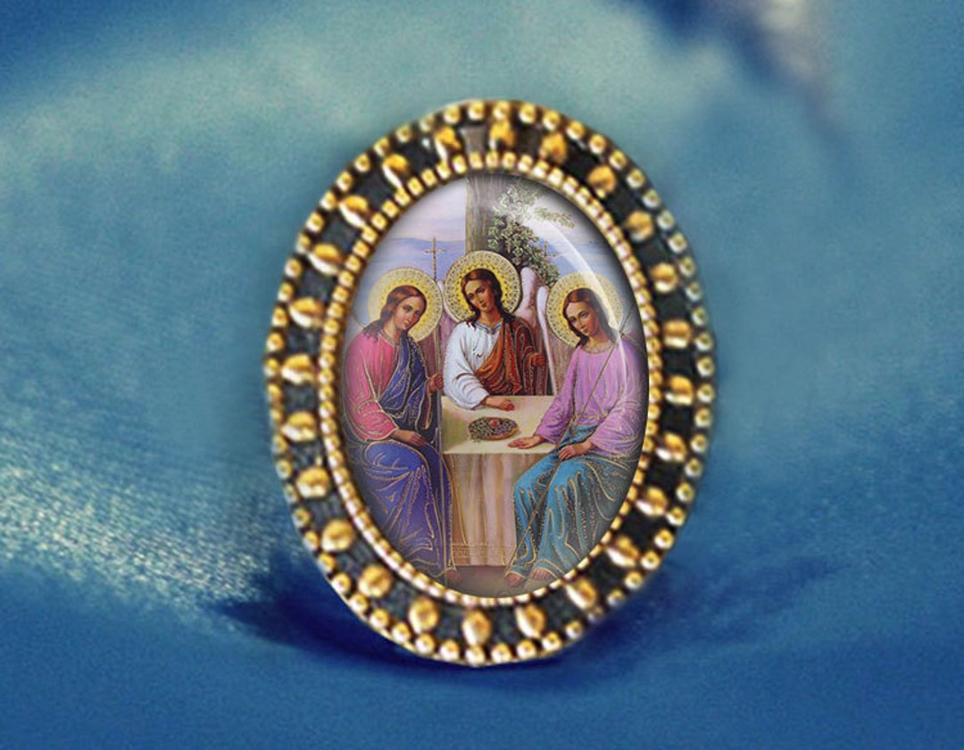Holy Trinity Icon by Rublev Brooch Orthodox Broach. Gold Tone Religious ...