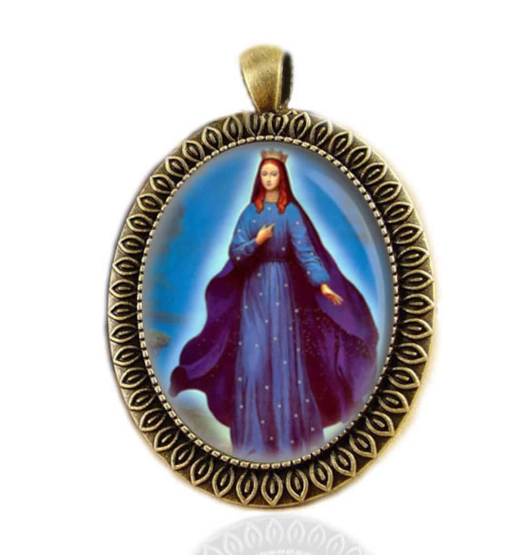 Our Lady of Hope Pontmain Catholic Medal Virgin Mary Dressed in a Blue ...