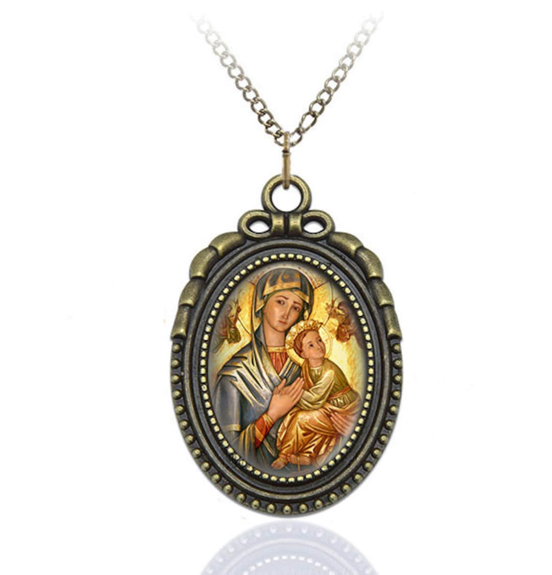 Our Mother of Perpetual Help Necklace: Catholic Medal, Retro Brass ...