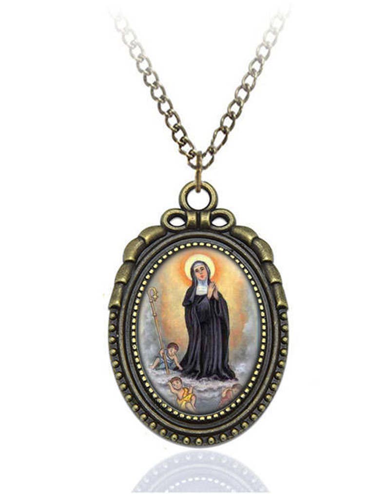 St Ada Catholic Necklace Bronze Medal W Chain Oval Pendant Rare Saint ...