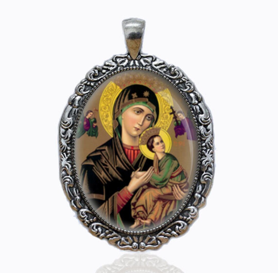 Our Lady of Perpetual Help - Catholic Medal Oval Silver Tone Pendant - Etsy