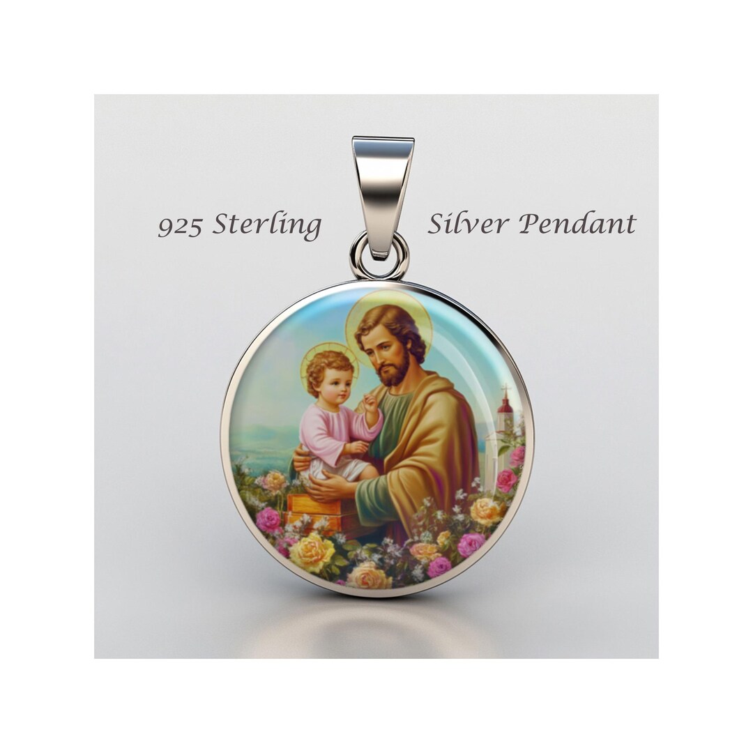 Saint Joseph With Baby Jesus and Roses Religious Devotional Sterling ...