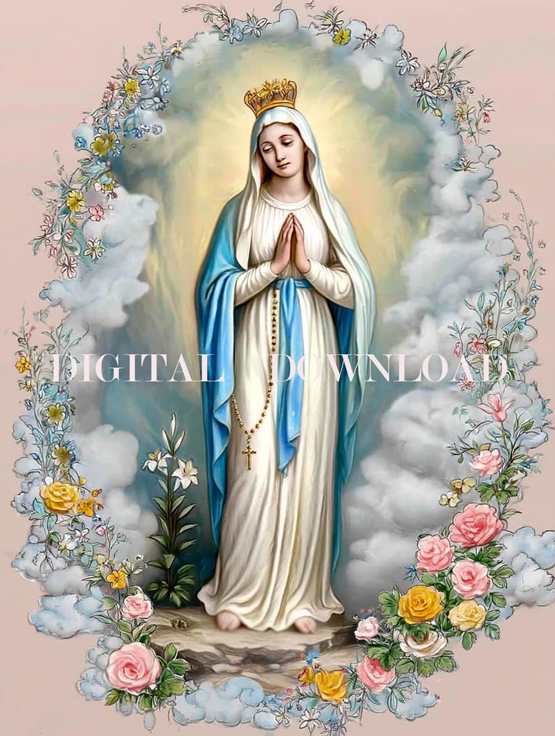 Our Lady of Lourdes Mother Mary Painting DIGITAL DOWNLOAD - Etsy