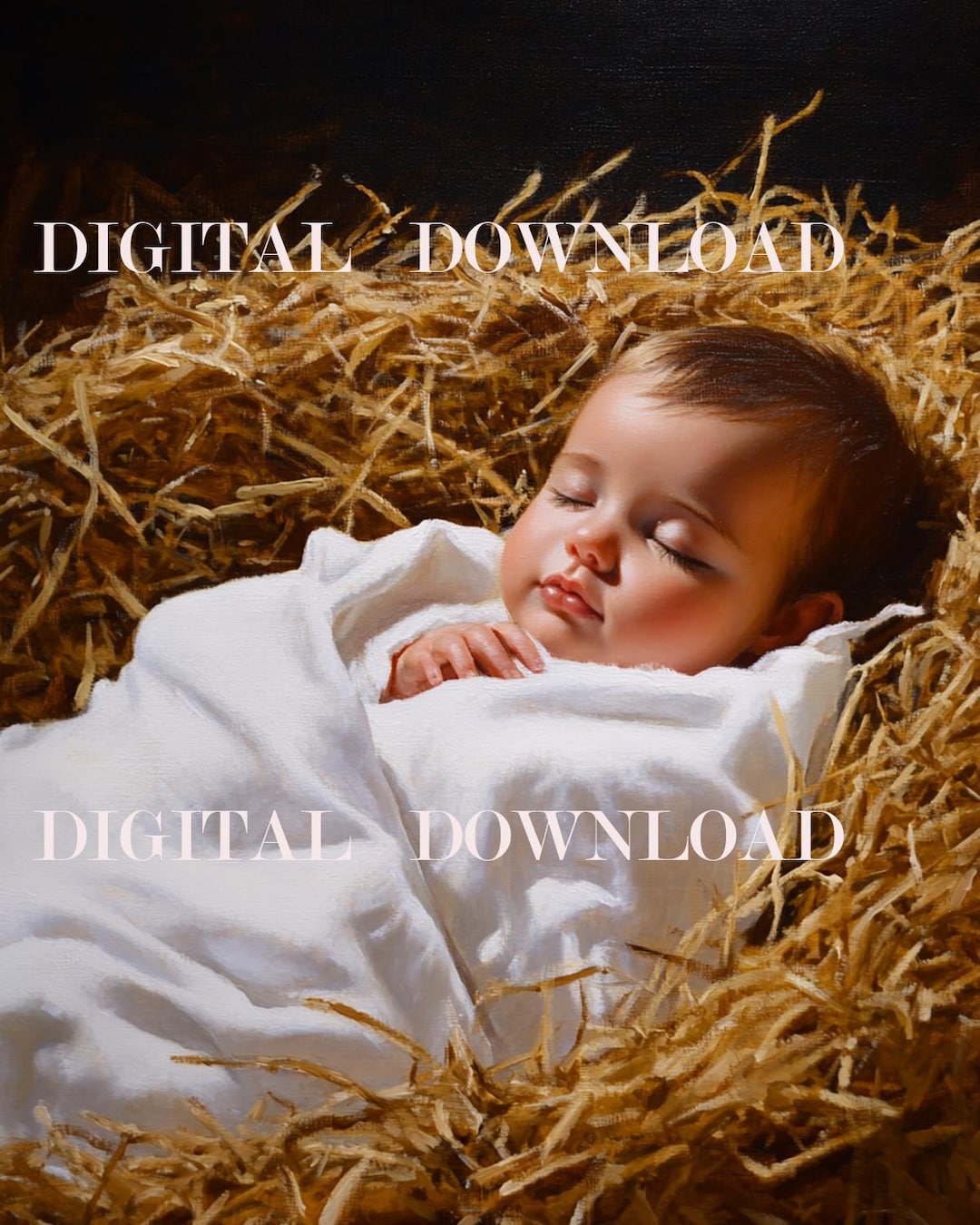 Sleeping Baby Jesus Swaddled in White Linen Religious Art DIGITAL ...