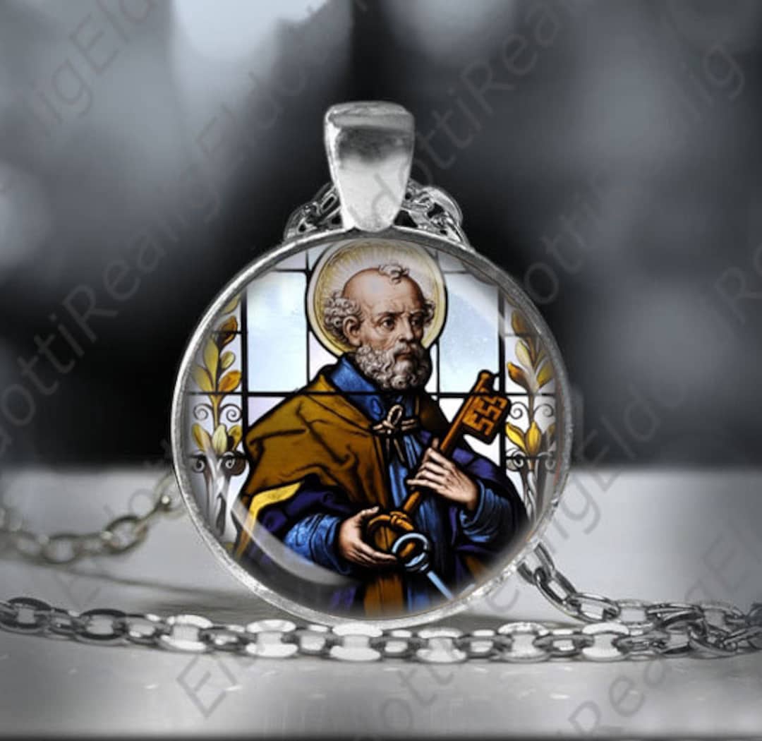 St. Peter the Apostle Catholic Necklace Medal Silvertone Pendant ...