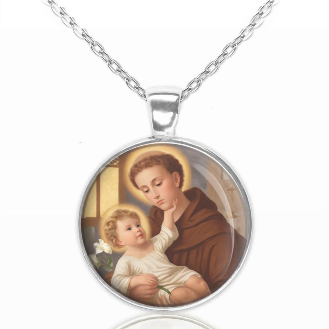 Saint Antoine de Padoue avec collier Enfant Jésus - Pendentif médaille ...