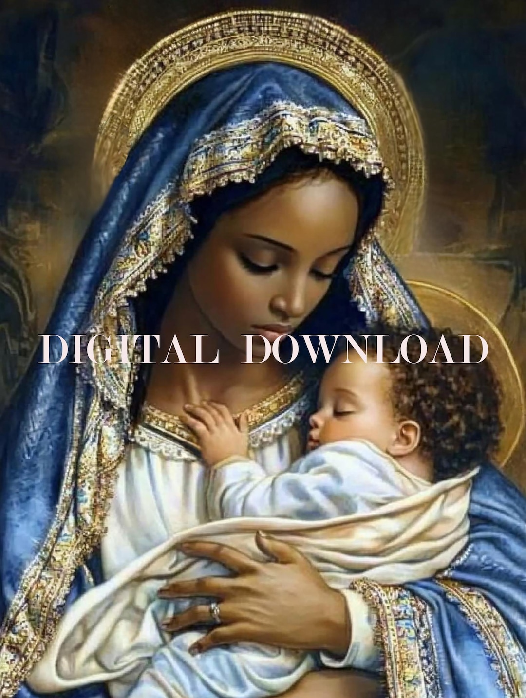 Black Mother Mary African Art Our Lady and Baby Jesus Religious DIGITAL ...