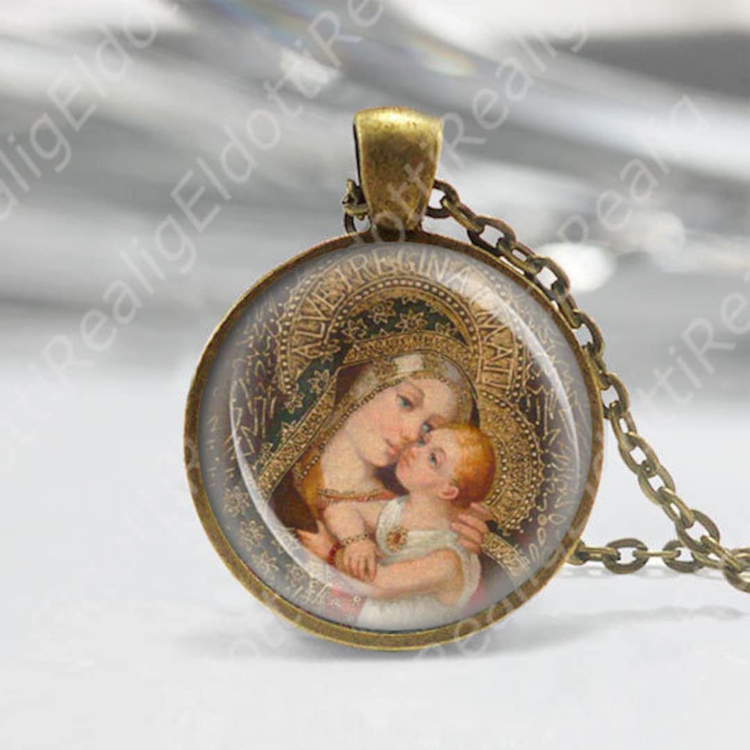 Mother Mary & Baby Jesus Necklace: Catholic Madonna Icon Pendant - Etsy