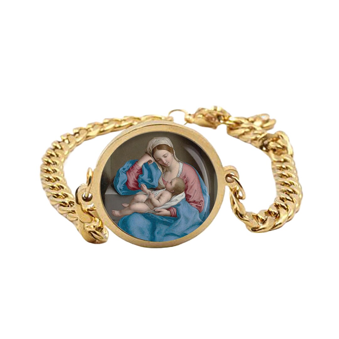 Madonna & Christ Child Bracelet: Gold/silver Stainless Steel Religious ...