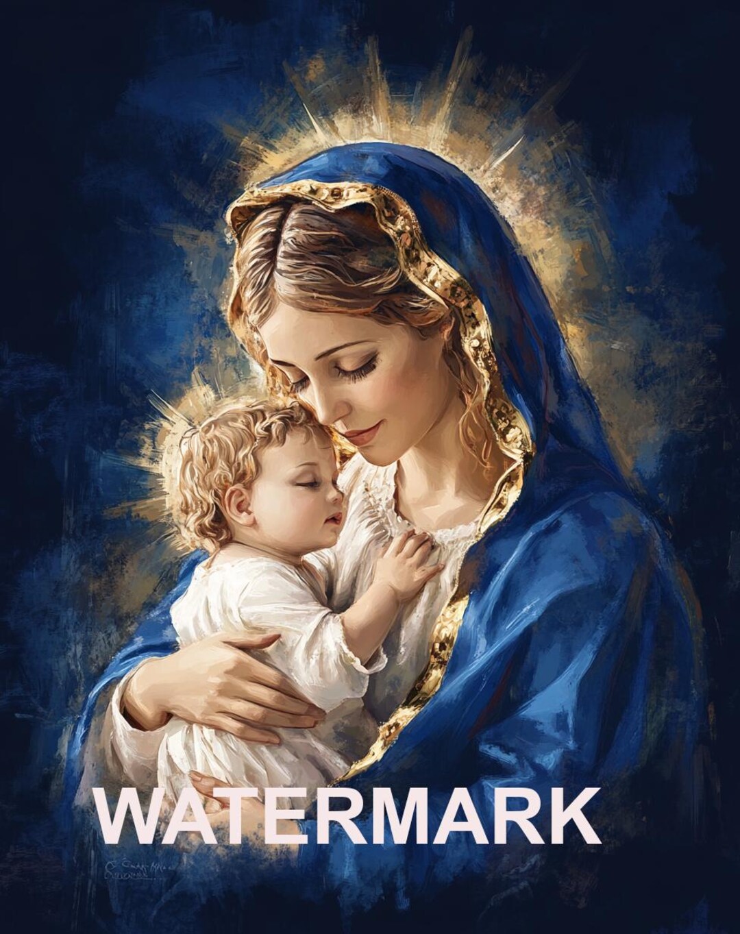 Oil Painting of the Mother Mary Holding Baby Jesus Religious Art ...