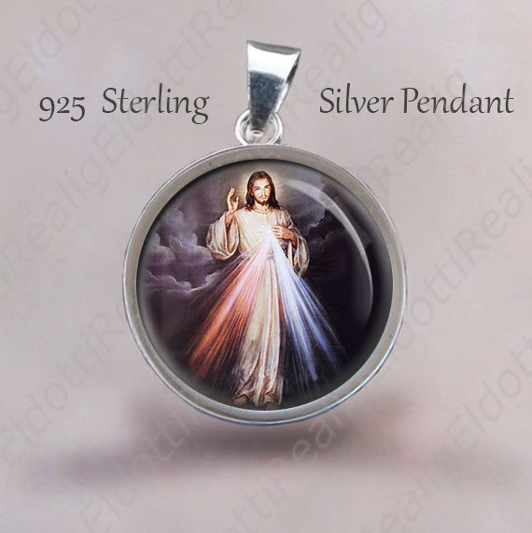Divine Mercy of Jesus Catholic Pendant. Sterling Silver 925 Medal 20mm ...