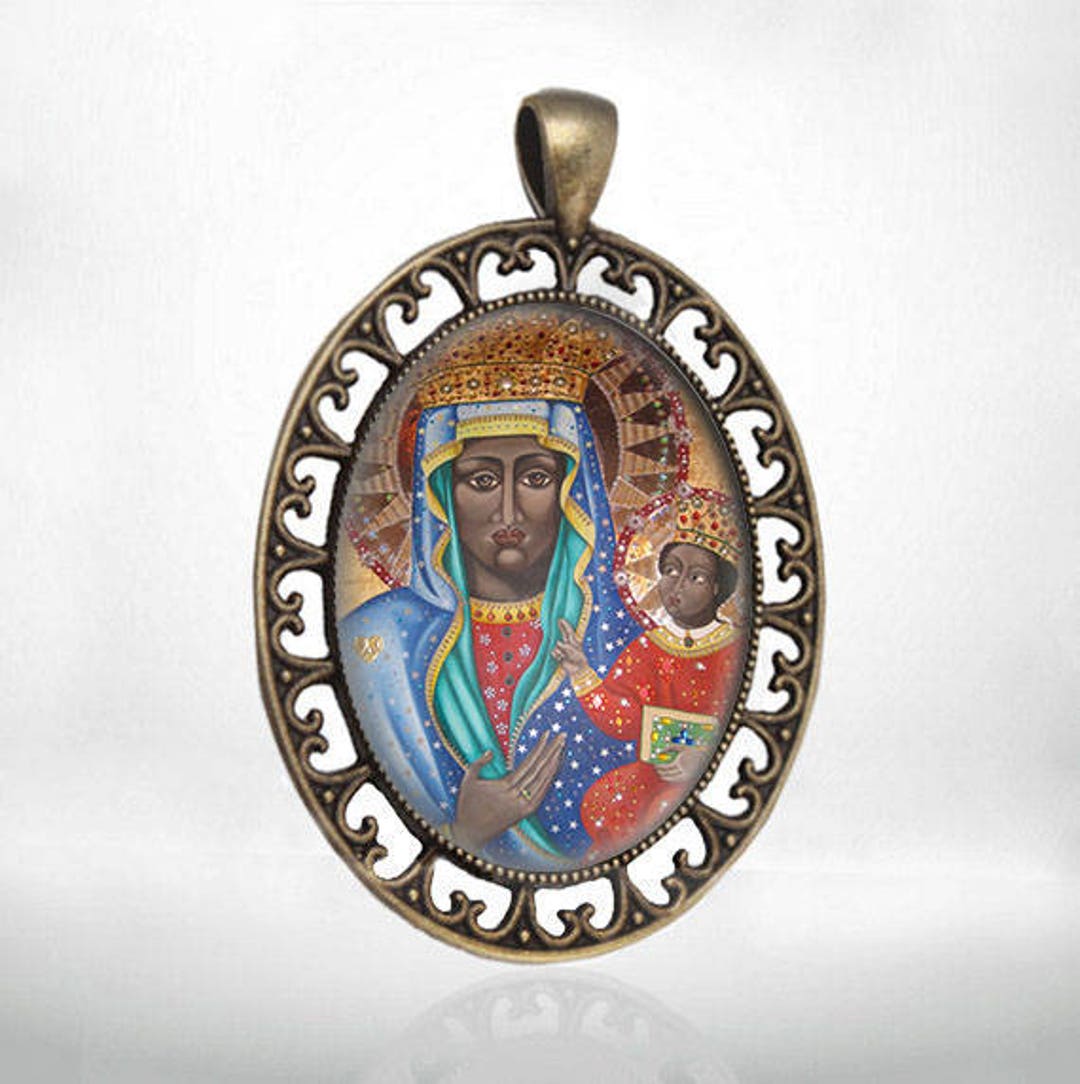 Virgen María Negra y el Niño Jesús - Colgante de medalla católica ...