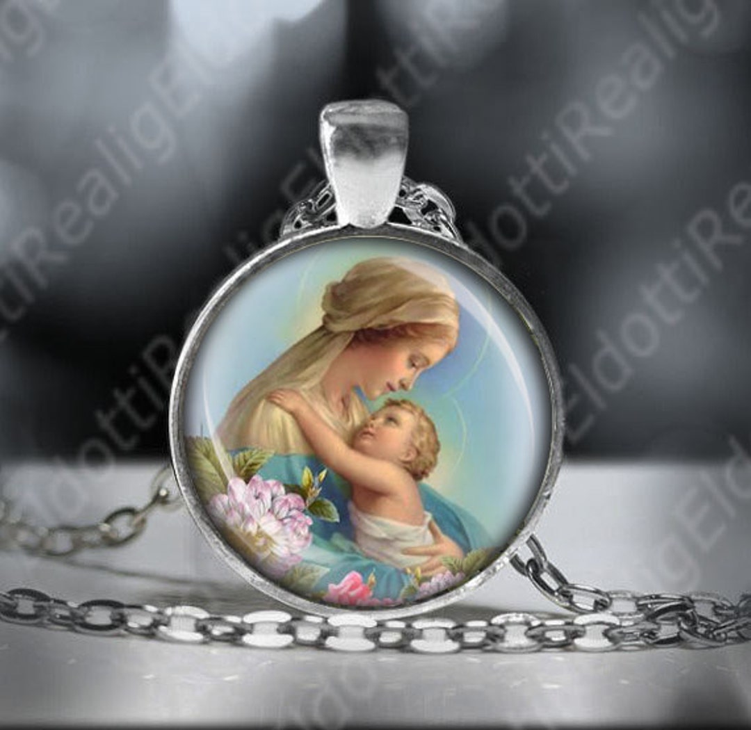 Handcrafted Virgin Mary and Baby Jesus Pewter Necklace - Etsy