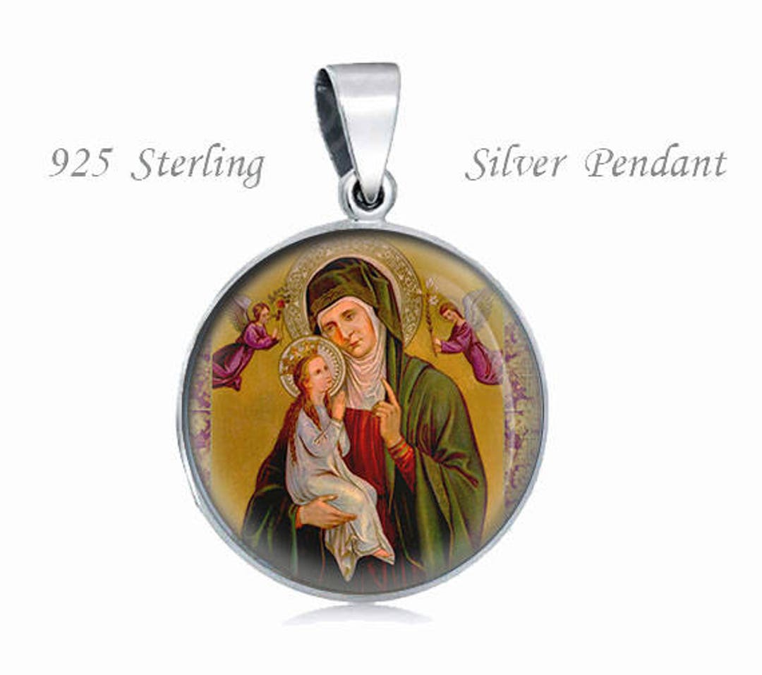 St. Ann Catholic Pendant. Sterling Silver 925 Pendant 20mm. Patron ...