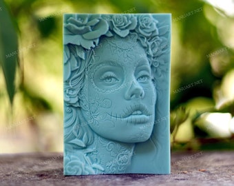 La Catrina Girl in Roses 3D Food Safe Silicone Mold, Candle, Soap Mould ...