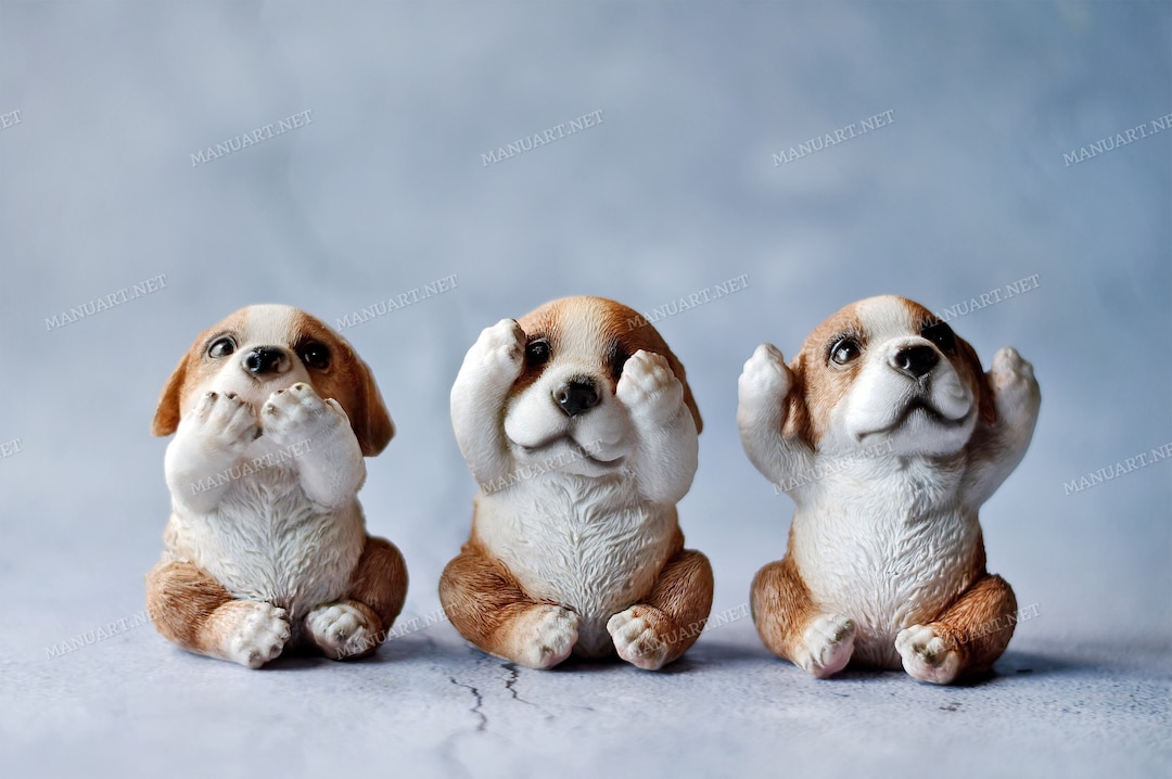 Three Wise Puppies 3D Silicone Mold, Feng Shui See No Evil, Hear No ...