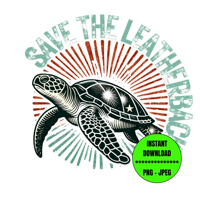 Leatherback Turtle PNG JPEG Save the Leatherback for Retro Style Tee ...