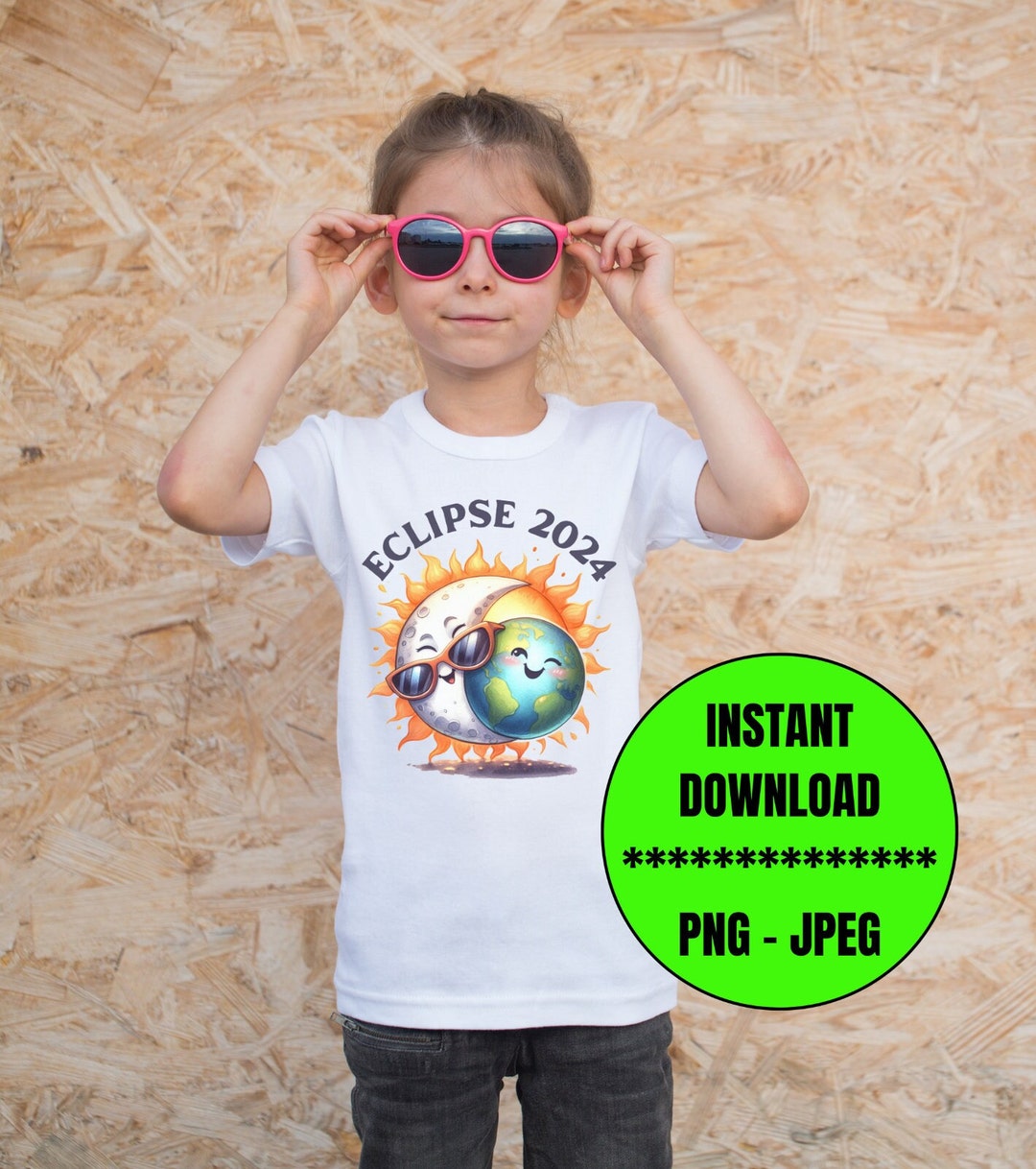 Kids Solar Eclipse 2024 Sublimation Image JPEG PNG Funny Cartoon Style ...